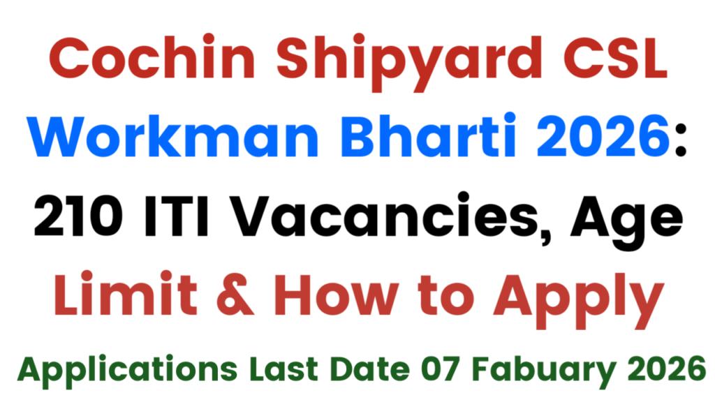 Cochin Shipyard CSL Workman Bharti 2026: 210 ITI Vacancies, Age Limit ...